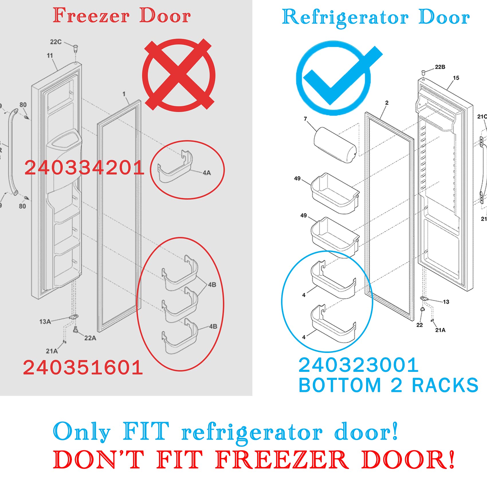 240323001 Refrigerator Door Bin, Refrigerator Side Shelf Replacement Part, (15.95in long), Fit for frigidaire kenmore, Replace AP2115741, PS429724, AH429724, 240323007, (DON’T fit freezer door)