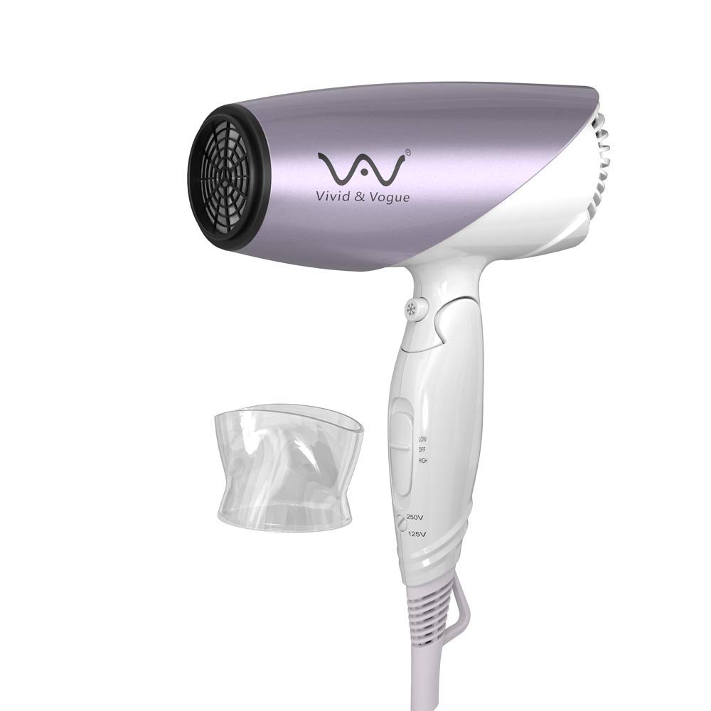 VAV 1875w Negative Ion Medium Size Hair Dryer, Home-Use&Professional Blow Dryer with Folding Handle, Dual Voltage Travel Dryer