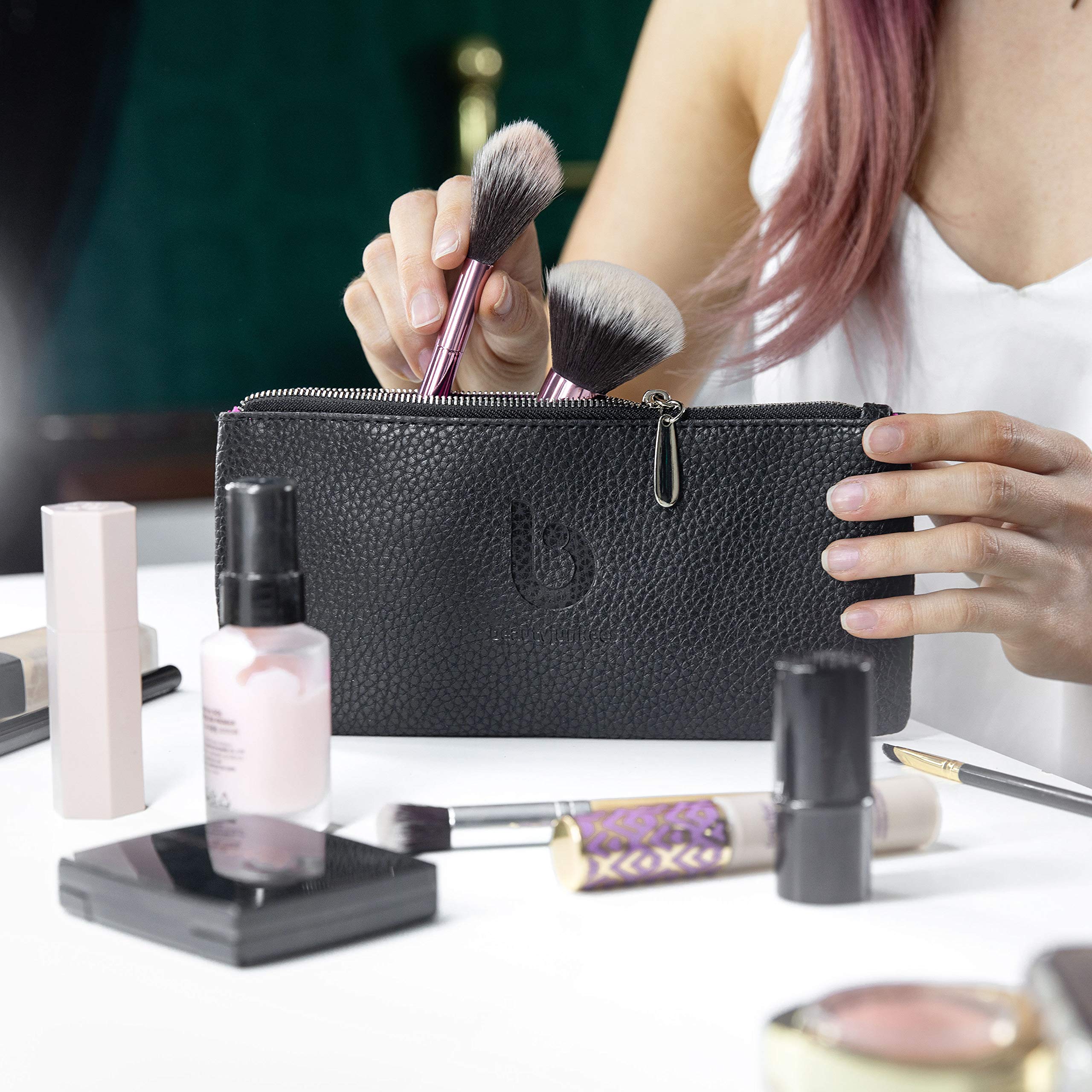 Beauty Junkees Makeup Brush Case Cosmetic Bag Black Make Up Brush Holder Pouch or Cosmetic Storage Organizer for Purse or Travel, Large Enough to Carry All Size Brushes, Cruelty Free