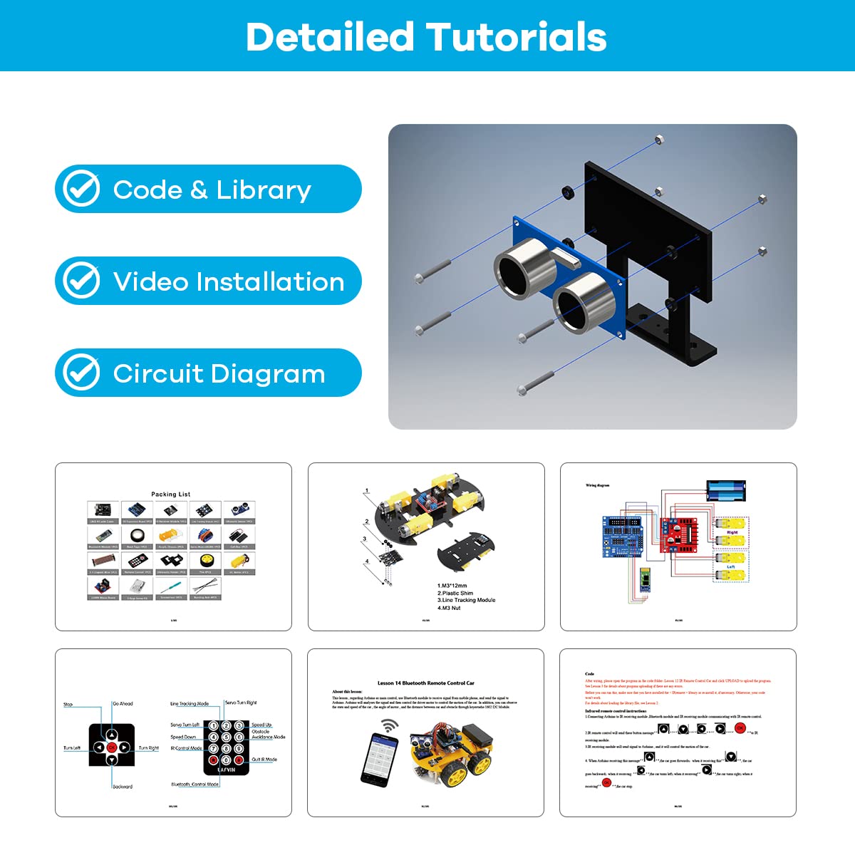 LAFVIN Smart Robot Car Kit Include Ultrasonic Sensor,R3 Board Compatible with Arduino IDE with Tutorial