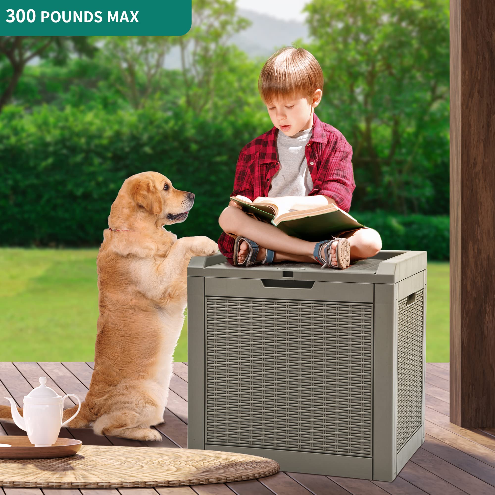 YITAHOME 32 Gallon Deck Box, Resin Storage with Lockable Lid & Side Handles, Indoor Outdoor Small Container for Patio Cushion, Garden Pool Accessories, Backyard Furniture, Water Resistant
