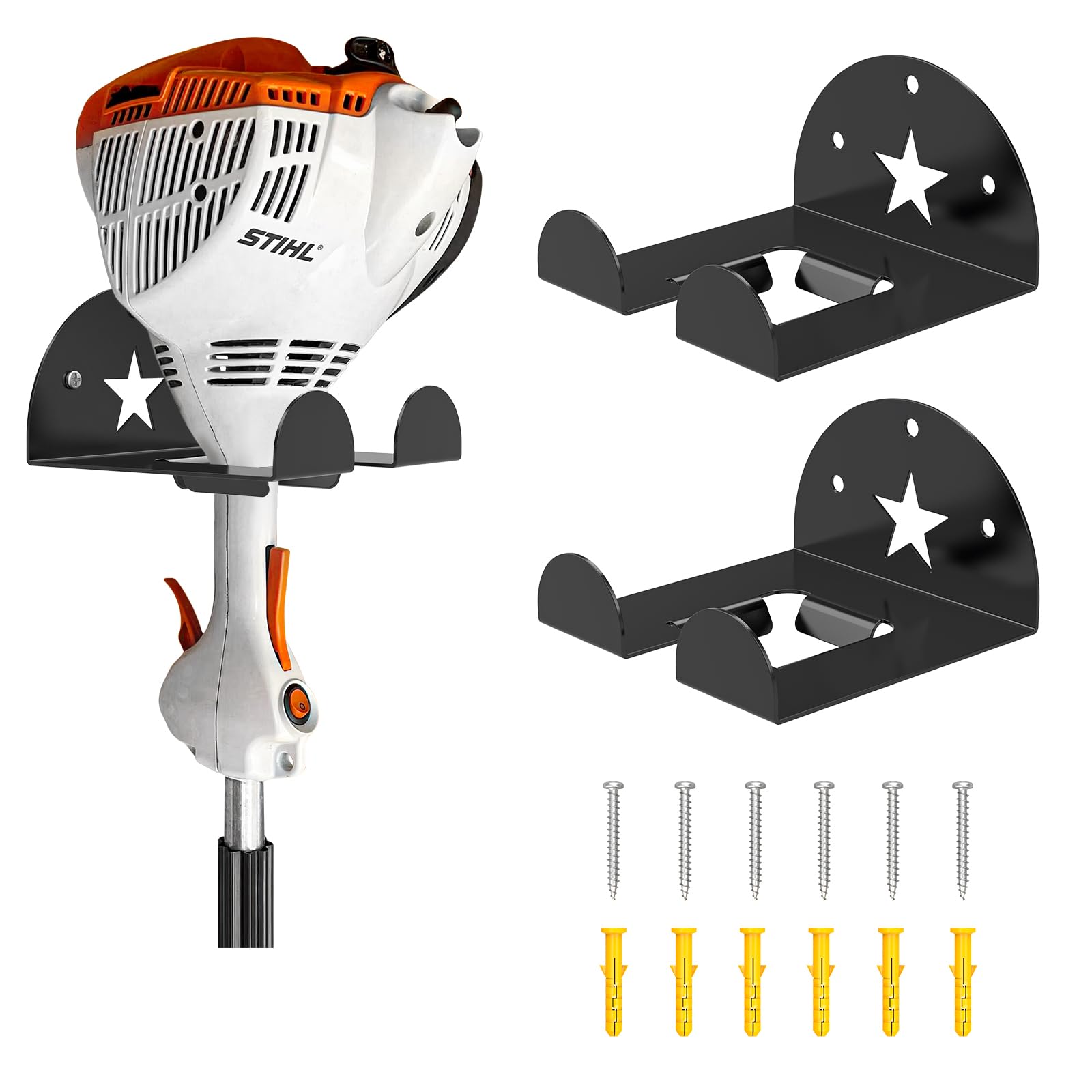 Sulythw 2 Pack Trimmer Rack Garage Garden Power Tool Hanger for Grass Trimmer, Hedge Trimmer, Garage Wall Weed Eater Hanger Holder Garage Trimmer Power Tool Organizer Storage Wall Mount (Black)