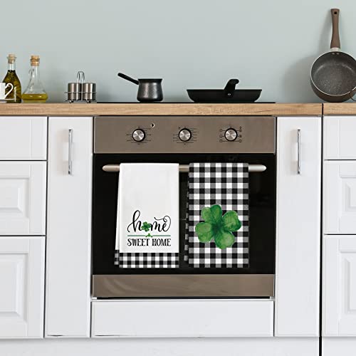AnyDesign St. Patrick's Day Kitchen Dish Towels 18 x 28 White Black Buffalo Plaids Dishcloth Lucky Shamrock Clover Truck Drying Cloth Tea Towel Irish Decorative Hand Towel for Cooking Baking, 4 Pack