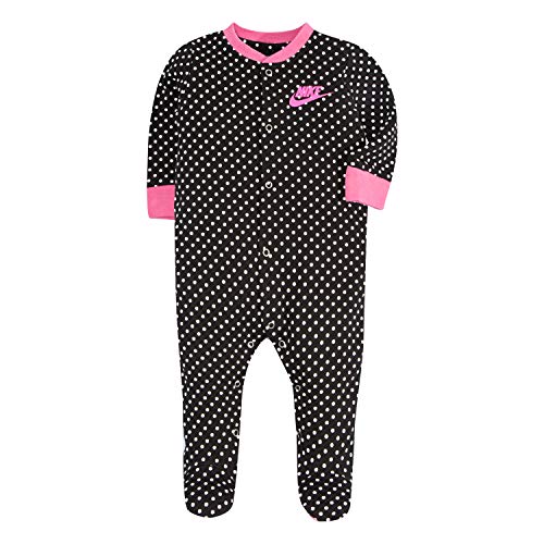 NIKE Children's Apparel Baby Graphic Footed Coverall, Black/Pink Dot, 3M