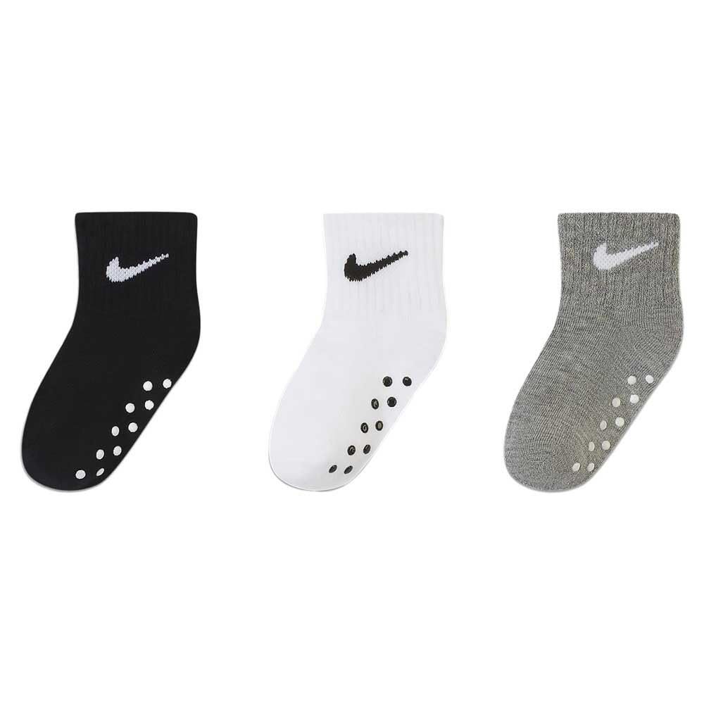 NIKE Children's Apparel Baby Ankle Gripper Socks (3 Pairs), Black/White/Grey, 6/12M