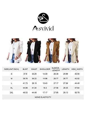 Asvivid Womens Tweed Blazers Casual Open Front Office Blazers Puff Sleeve Jackets Work Suit with Pockets Apricot,M
