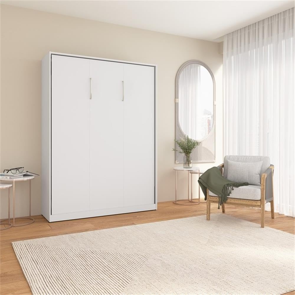 Bestar Claremont 59W Full Murphy Bed in White, Sleeping Arrangement for Multipurpose Area, Bedroom, Guest Room, or Living Room