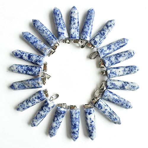 24pcs/lot Fashion Assorted Natural Stone Pendants Point Charms Hexagonal Pillar Pendant - ( Metal Color: Sodalite Stone )