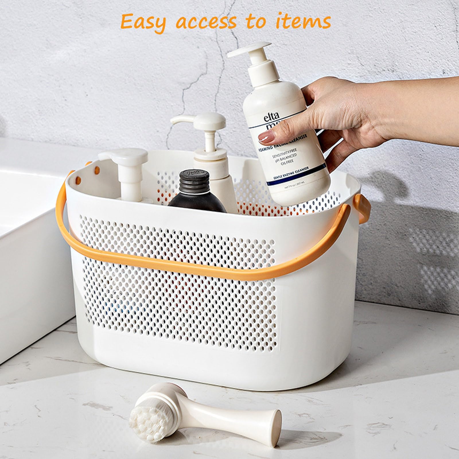 Acrux7 3 Pack Plastic Storage Baskets with Handles, 11x7.4x7 inch Portable Shower Caddy Tote Storage Basket for Bathroom, Kitchen, Dorm Room, Cleaning Supplies (White)