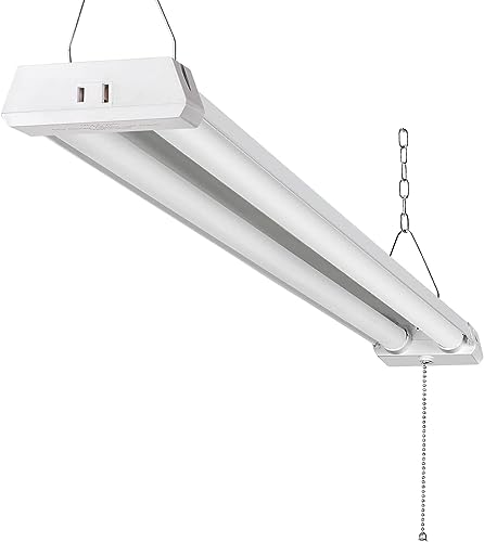 4FT Linkable LED Shop Light for Garages, 42W 4800LM 5000K Daylight LED Shop Lights, LED Ceiling Light with Pull Chain (ON/Off), Linear Worklight Fixture with Plug, 1 Pack