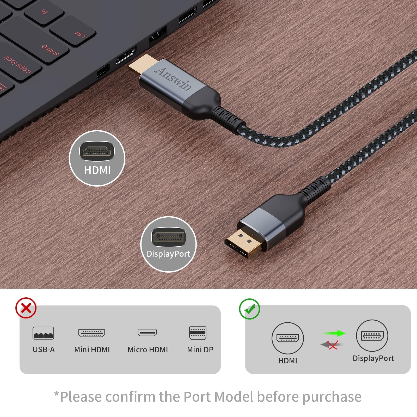 Answin HDMI to DisplayPort Cable, 4K HDMI to DisplayPort 6Ft HDMI in to DP Cable Connector Out for Xbox One/360/NS/PS4/PS5/Mac Mini, PC to Monitorā¦