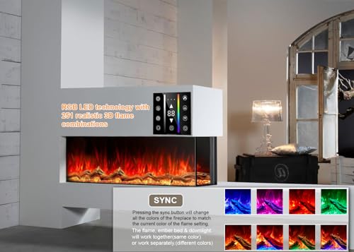 3-Sided Electric Fireplace Heater 80" Smart WiFi- Enabled Electric Fireplace Unit with 251 Color Flames Combinations, 3000/1500Watt Heater Wall Mount & Recessed Fireplace Inserts -Black