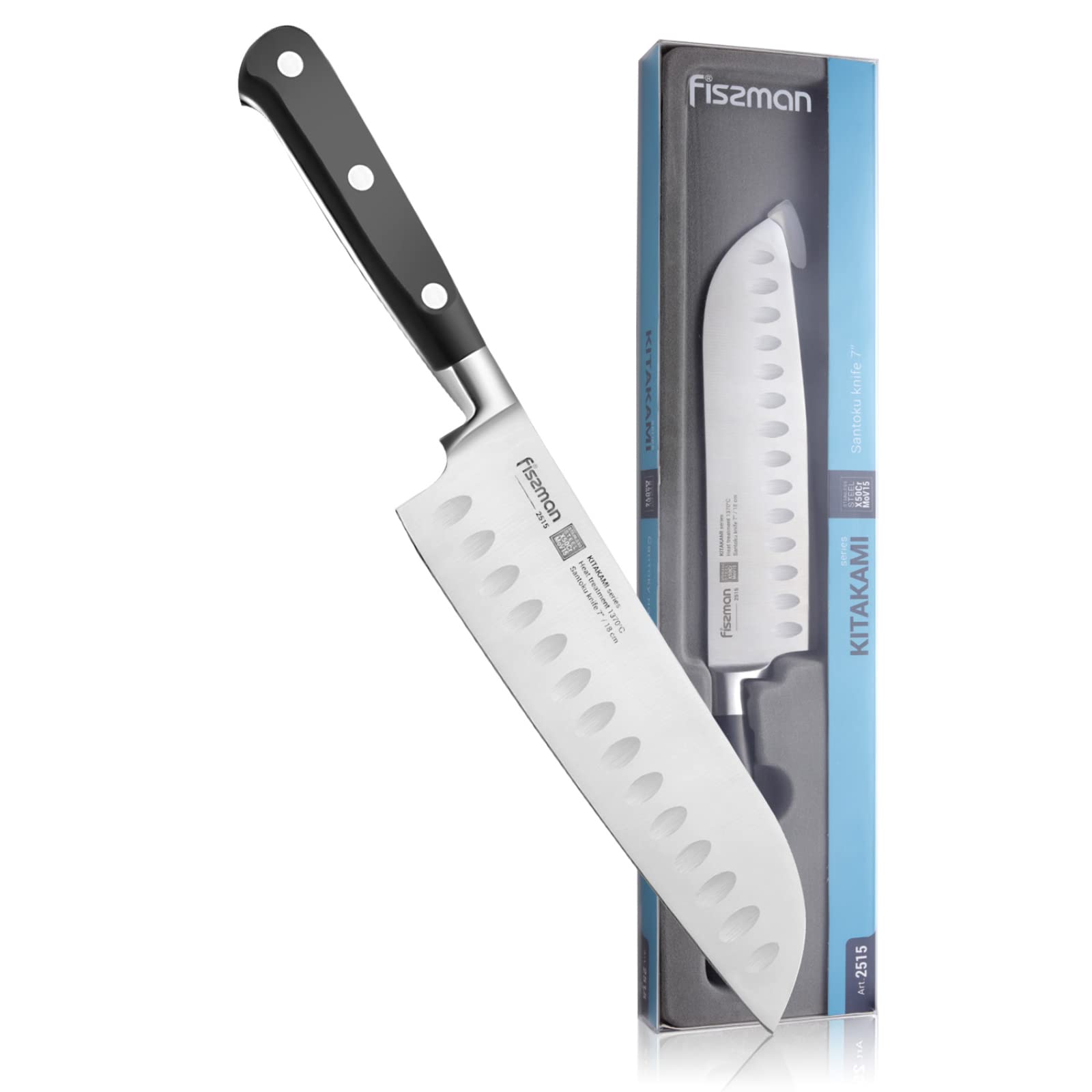 FISSMAN Santoku Knife 7 inch KITAKAMI Series Knives (X50CrMoV15 steel) - Stainless Steel Multipurpose Knife Ergonomic Non-Slip Handle