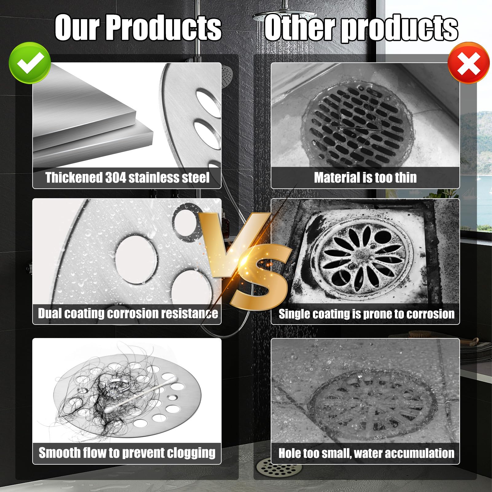 4-1/4β Shower Strainer Drain Trim Set, Screw-in Shower Strainer Drain Cover, Shower Floor Replacement Cover Bathroom Drain Strainers (Brushed Nickel)