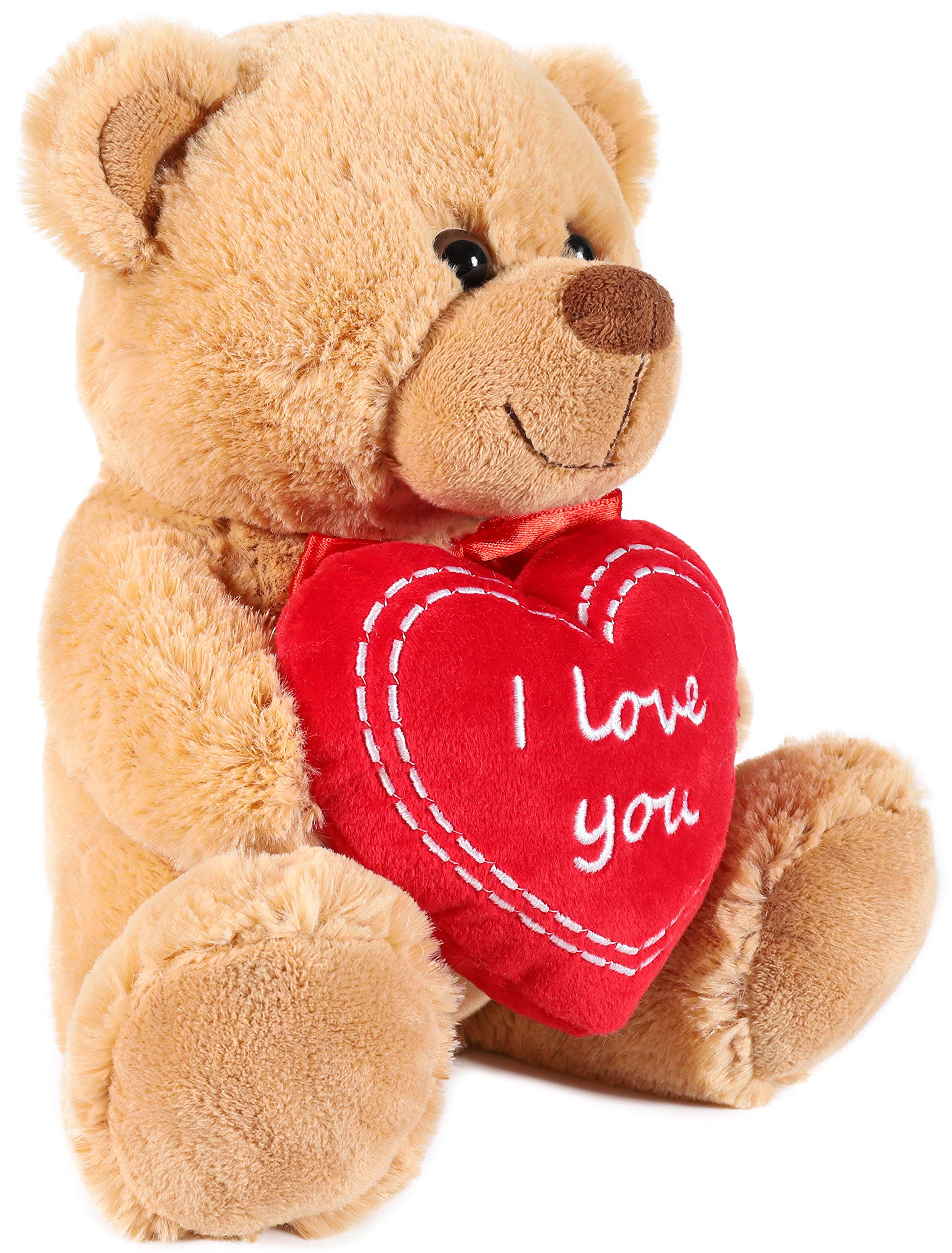 BRUBAKER Teddy Bear with Red Heart - I Love You - 9.84 Inches - Cuddly Plush Toy - Stuffed Animal - Brown