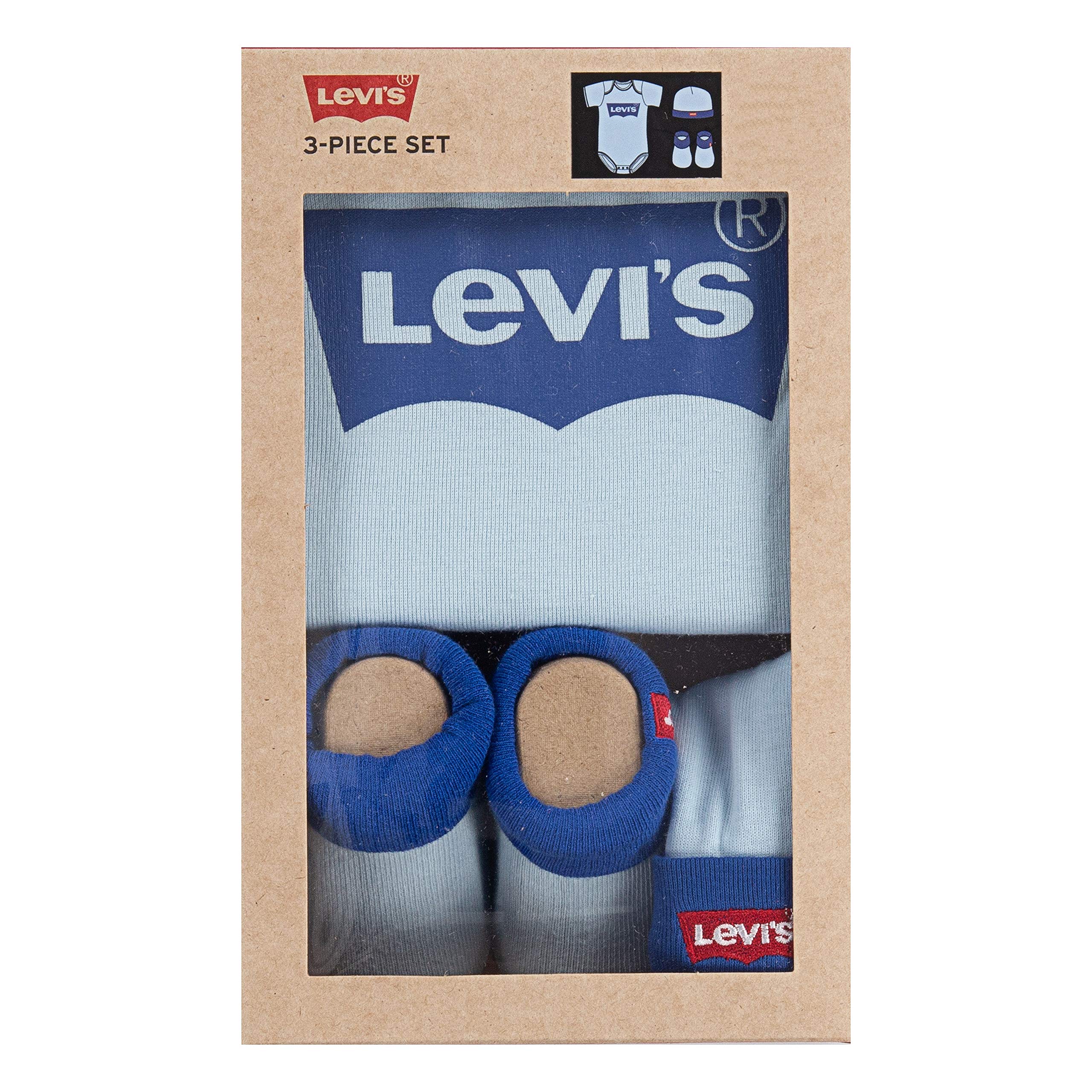 Levi's Baby Bodysuit, Hat and Booties 3-Piece Gift Set, Dream Blue, 0/6M