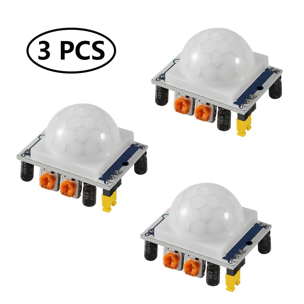 3Pcs HC-SR501 Human Body Pyroelectricity Infrared PIR Motion Detector Sensor Module,Adjustable IR Pyroelectric Infrared PIR Motion Sensor Detector PID Modules for Raspberry Pi Projects