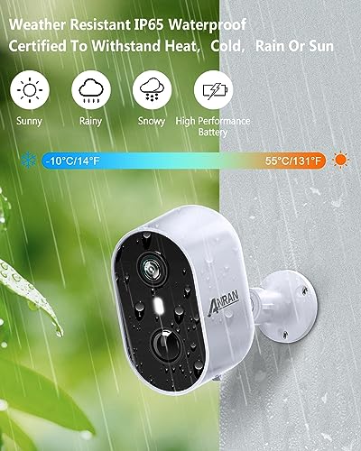 ANRAN 2K Security Cameras Wireless Outdoor, 3MP AI Motion Detection & Color Night Vision Home Security Cameras, Two-Way Talk, Spotlight Siren Alarm, Work with Alexa, Battery Powered, IP65