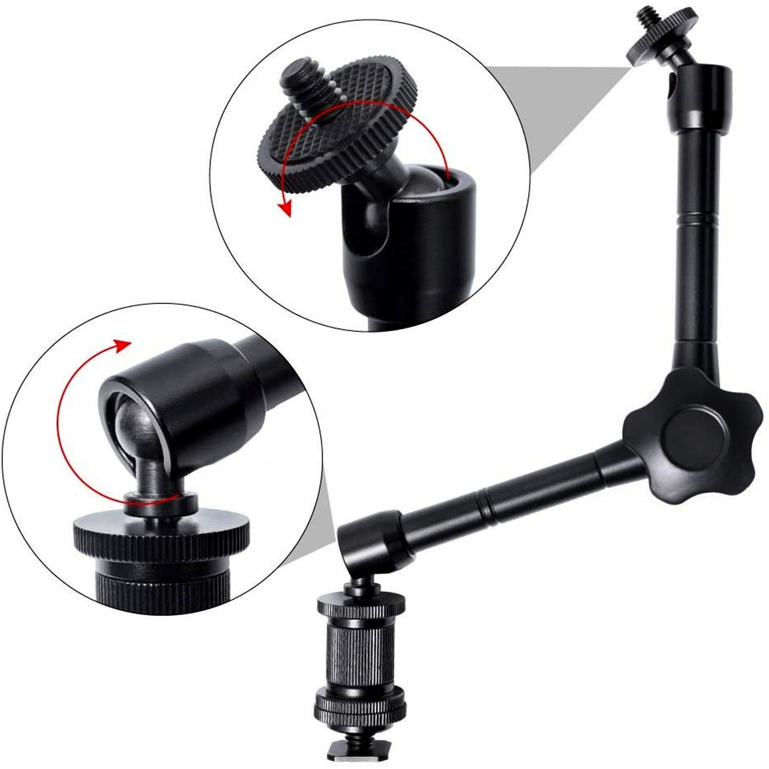 WANBY 11 Inch Articulating Friction Magic Arm Adjustable w/Hot Shoe Mount 1/4'' Tripod Screw for Camera Rig, LCD Monitor, LED Flash Lights (11'Arm)