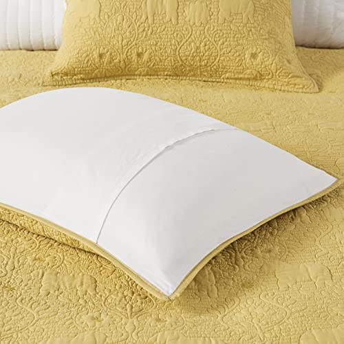 Ink+Ivy Kandula King/Cal King Size Quilt Bedding Set - Mustard Yellow , Quilted Floral, Elephants – 3 Piece Bedding Quilt Coverlets – 100% Cotton Percale Bed Quilts Quilted Coverlet