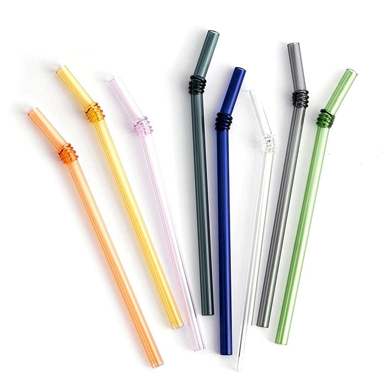 8 Pack EMPO Glass Straws Colored - 8" x 8mm Perfect Reusable Straw - Smoothies, Tea, Juice, Water, Essential Oils Gift with 2 Cleaning Brush MultiColor