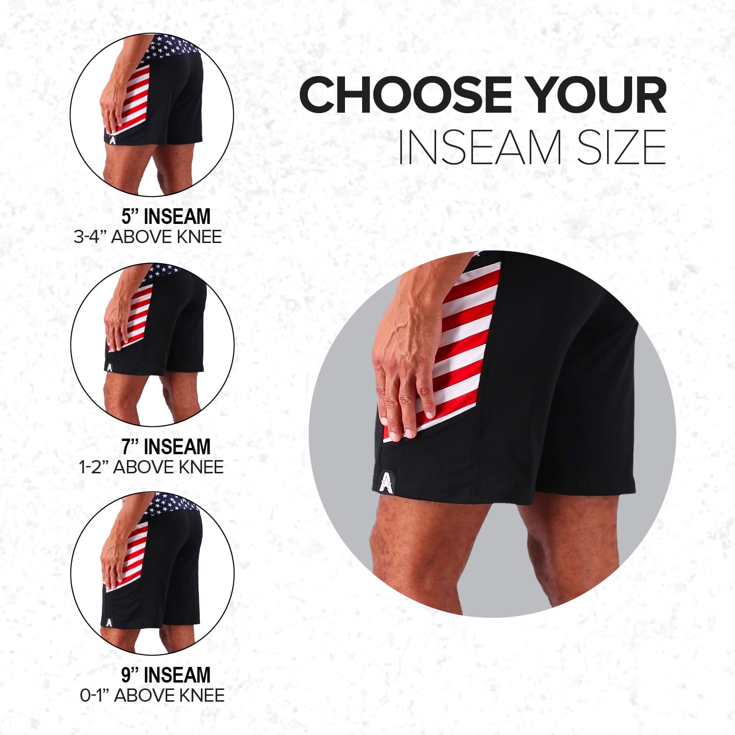 Anthem Athletics Hyperflex 9 in Men's Workout Shorts - Zipper Pocket Short for Running, Athletic & Gym Training - Black & American Flag G2 - Medium
