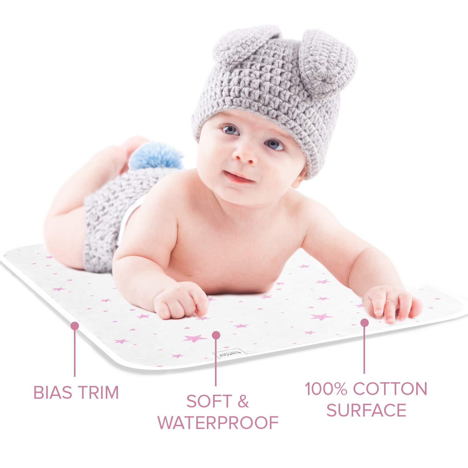Kushies Deluxe Waterproof Changing Pad Liners - 20 x 30 inches Baby Changing Table Pad Covers - Baby Changing Pads in Pink Stars - Diaper Changing Pad Cover Waterproof for Changing Station