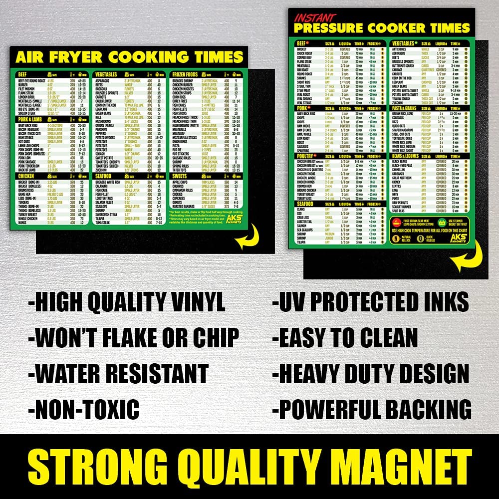 Air Fryer Cooking Times and Instant Pot Magnetic Cheat Sheet Combination Bundle - Extra Large Easy to Read 11β x 8.5β Reference Guides for Air Frying and Instant Pot Pressure Cooking