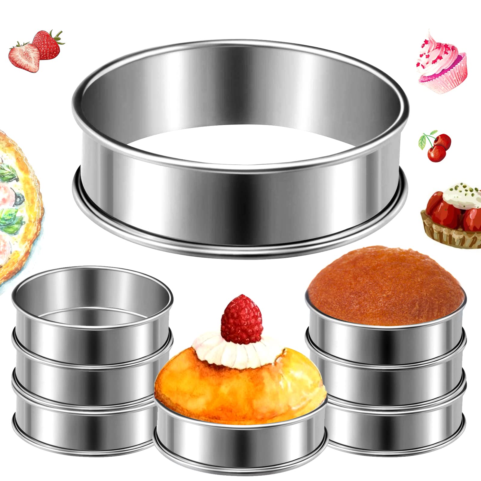 8 Pack English Muffin Rings Crumpet Ring,Double Rolled Stainless Steel Crumpet Rings Non Stick Metal Round Egg Ring Mold or Home Food Making Baking Tool（3.4 Iinch)
