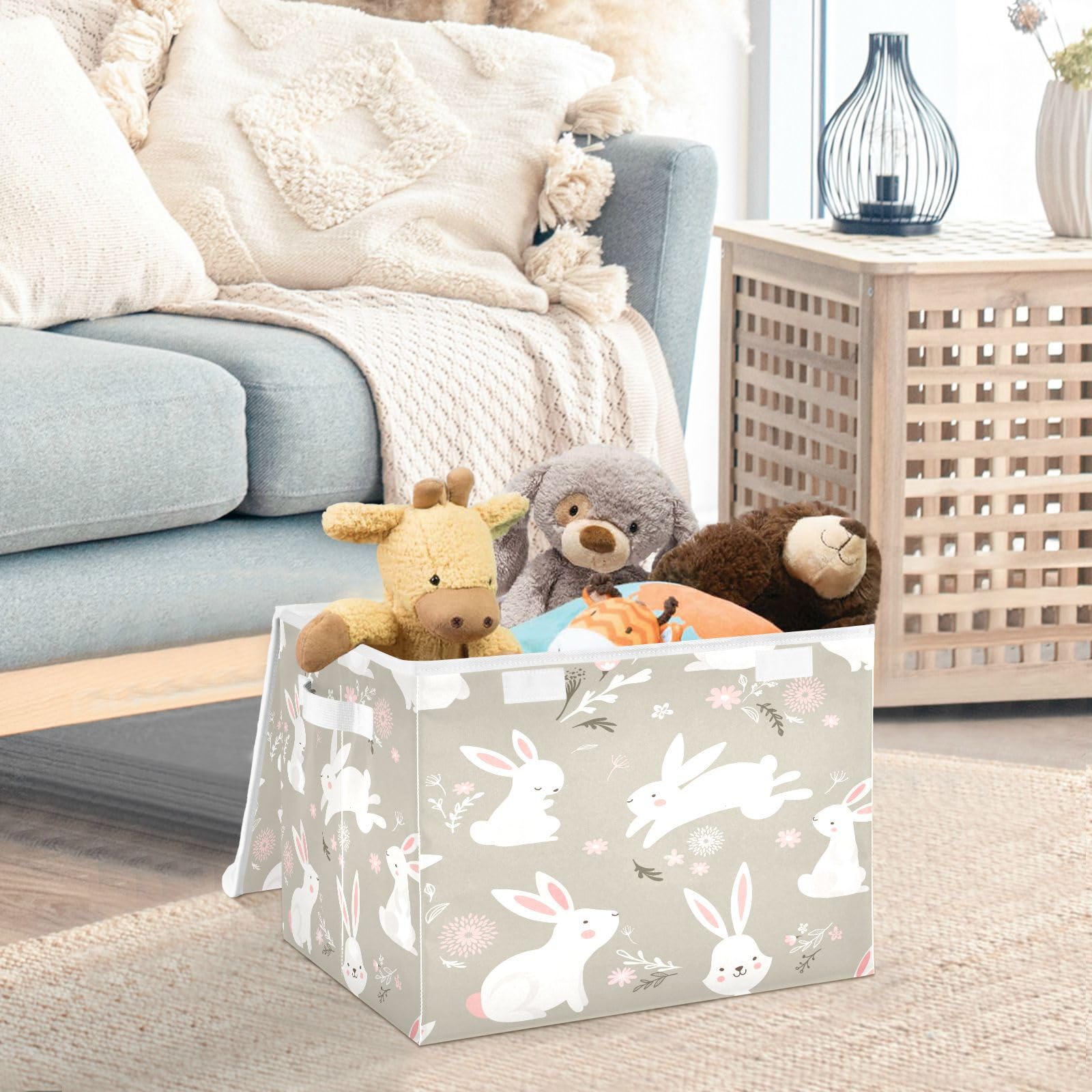 YETTASBIN Easter Bunny Storage Basket with Lid and Handles, Large Collapsible Fabric Storage Bins Durable Storage Organizer for Shelves, Closet, Bedroom, School, Office, Home Decor