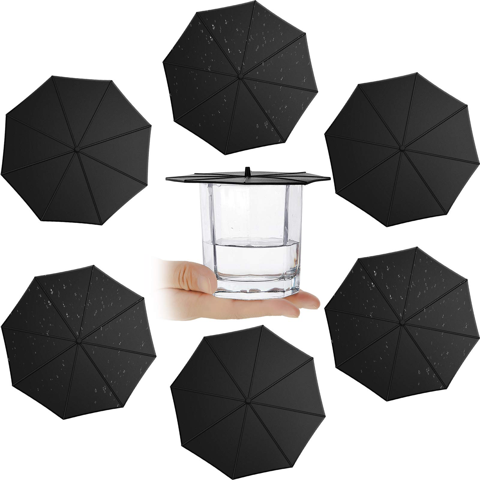 6 Pieces Silicone Cup Lids Umbrella Mug Cup Lid Covers Anti-Dust Silicone Glass Cup Covers Coffee Cup Suction Seal Lid Caps to Keep Drink Warm or Cold (Black)