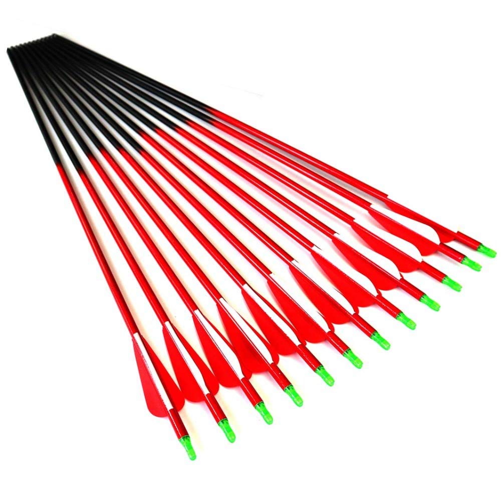 30" Carbon Arrows 700 Spine Archery Target Practice Hunting Arrow with Field Tips Removable for Compound Recurve Bow Longbow 12 Pack