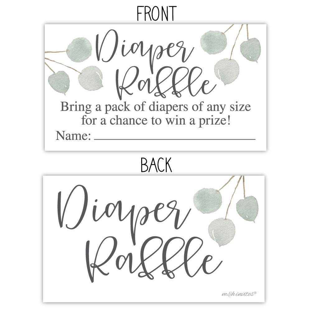 50 Pretty Greenery Diaper Raffle Tickets for Baby Shower - Invitation Inserts - Gender Neutral