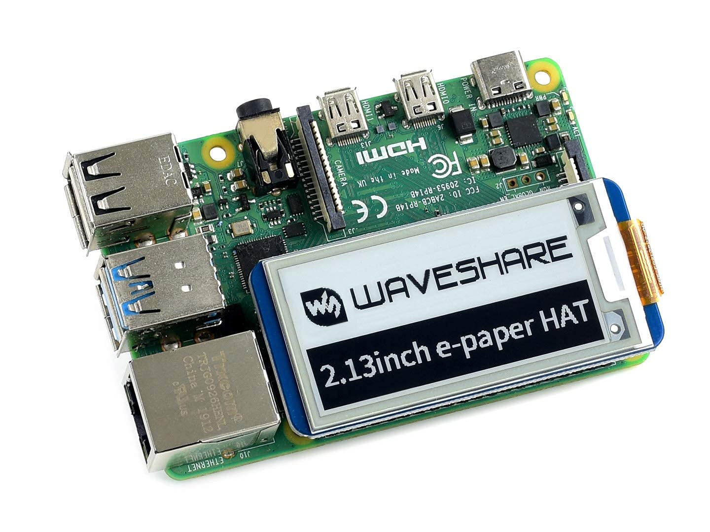waveshare TOP1 2.13inch e-Paper Display HAT for Raspberry Pi Black/White Electronic Ink Display Screen 250x122 Resolution Supports Partial Refresh 3.3V/5V