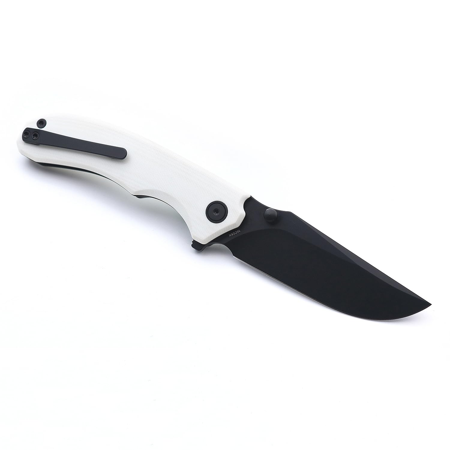 Miguron Knives M Centurion Flipper Folding Knife 3.5" Black PVD 14C28N Blade White G10 Handle Pocket Knife MGR-812WH