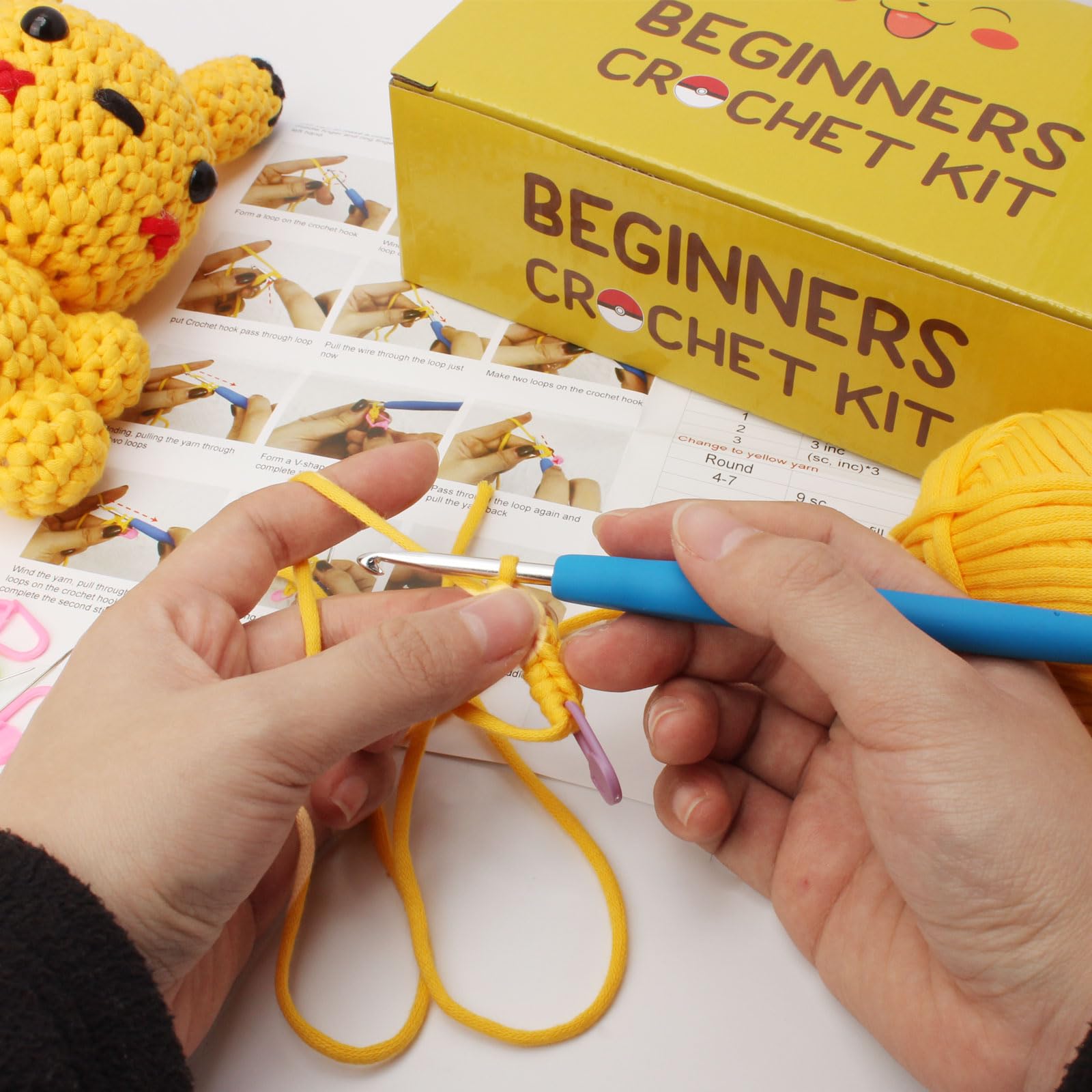 ALODNY Crochet Kit for Beginners,Beginner Crochet Kit for Adults,Knitting Kits Hooks Yarn Set with Step-by-Step Video Tutorials (Yellow)