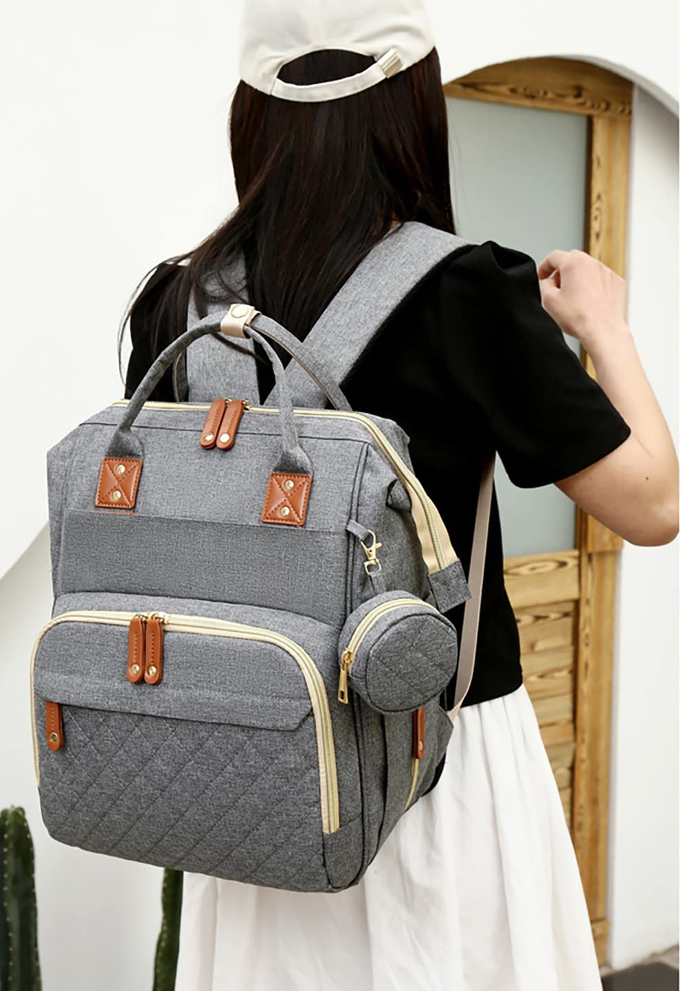 3 in 1 Diaper Bag Backpack with Changing Pad Large Capacity Portable Portable Foldable Mommy Bag Waterproof Newborn Baby Shower Gifts Travel Backpack Stroller Straps(Grey)