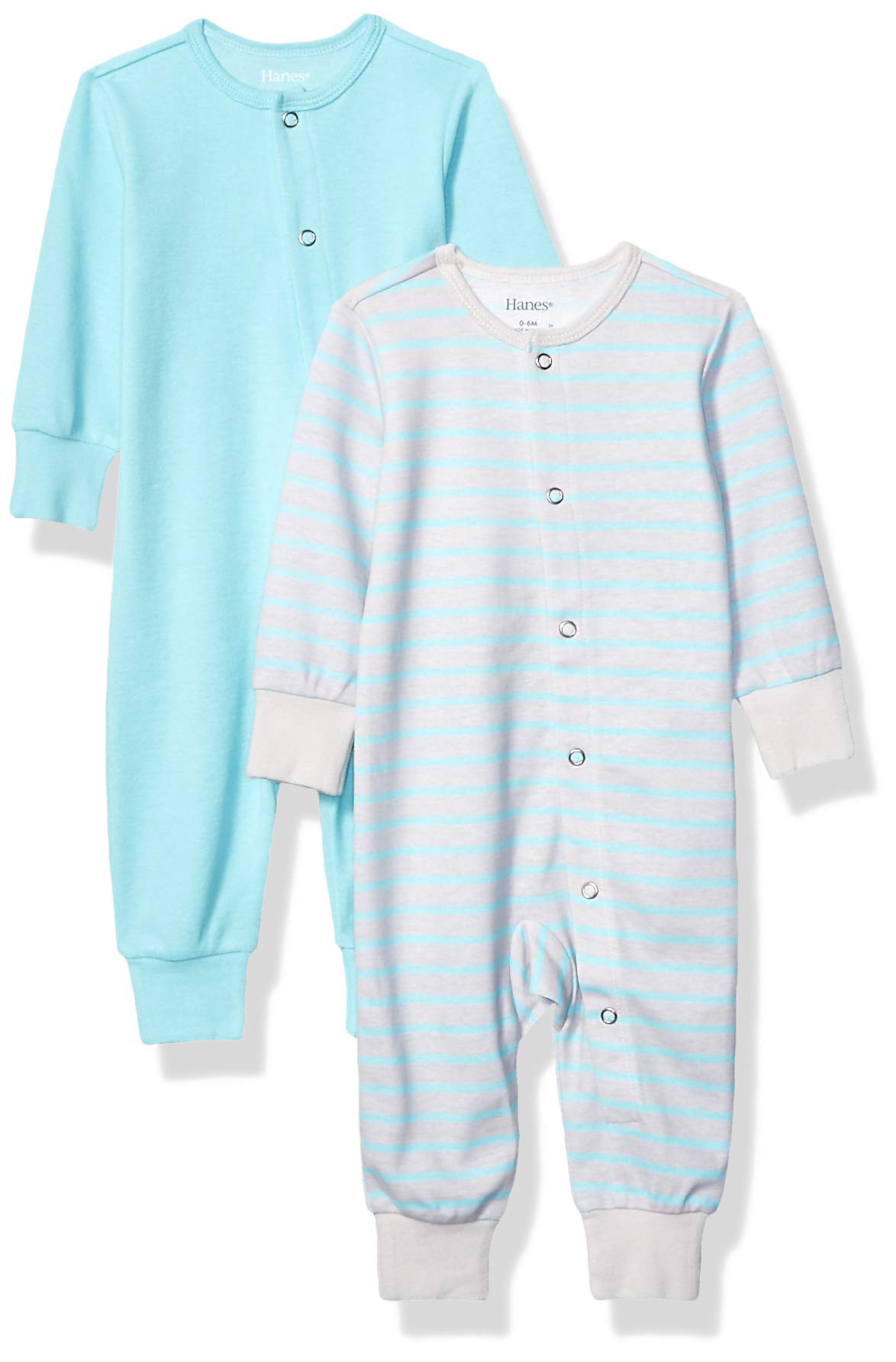 Hanes unisex baby Ultimate Flexy 2 Pack Sleep and Play Suits Layette Set, Grey/Blue Stripe, 12-18 Months US