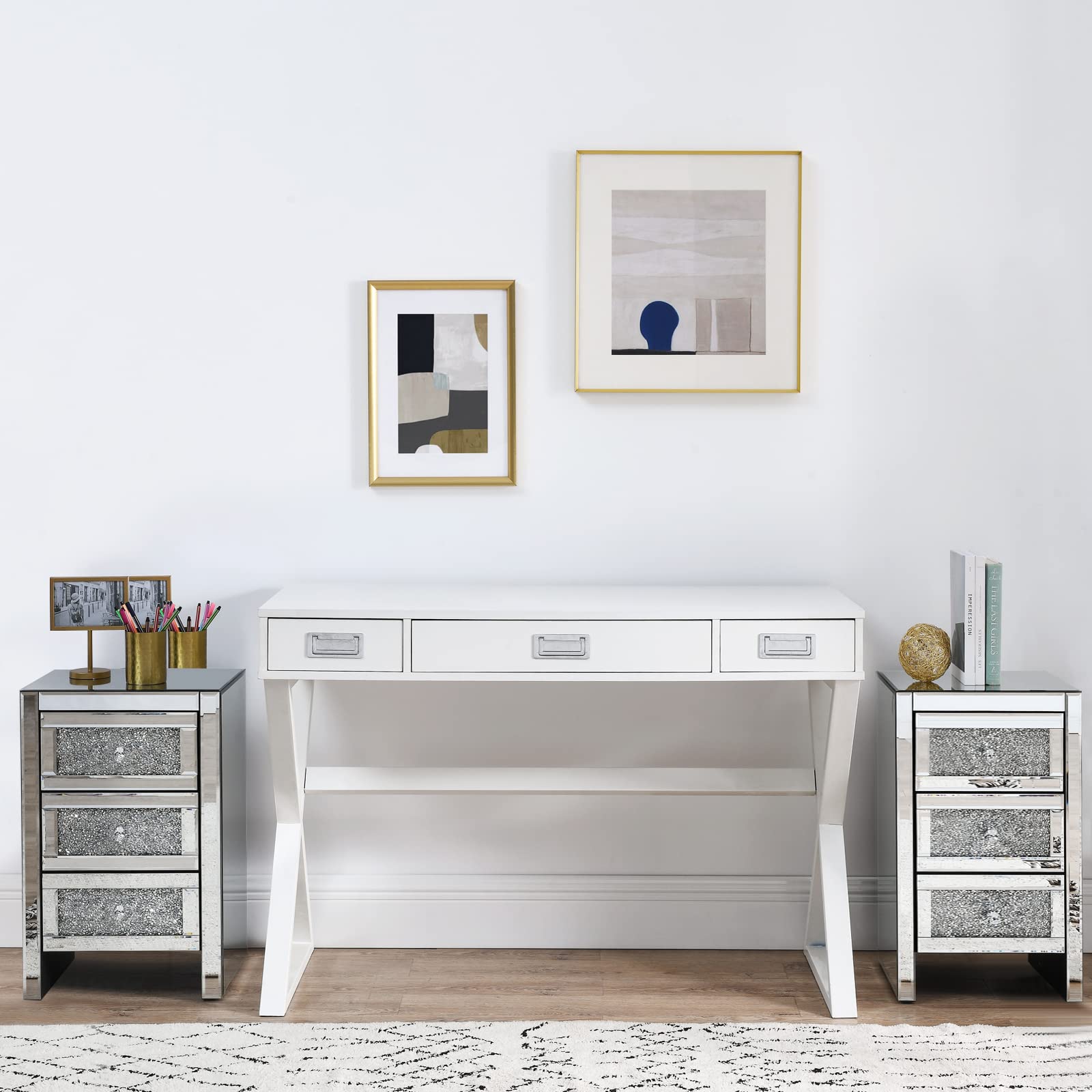 Alohappy Mirrored Nightstands Set of 2 with 3-Drawers, Modern Mirror Glass End Table Silver Bedside Table for Living Room/Bedroom (2PCS)