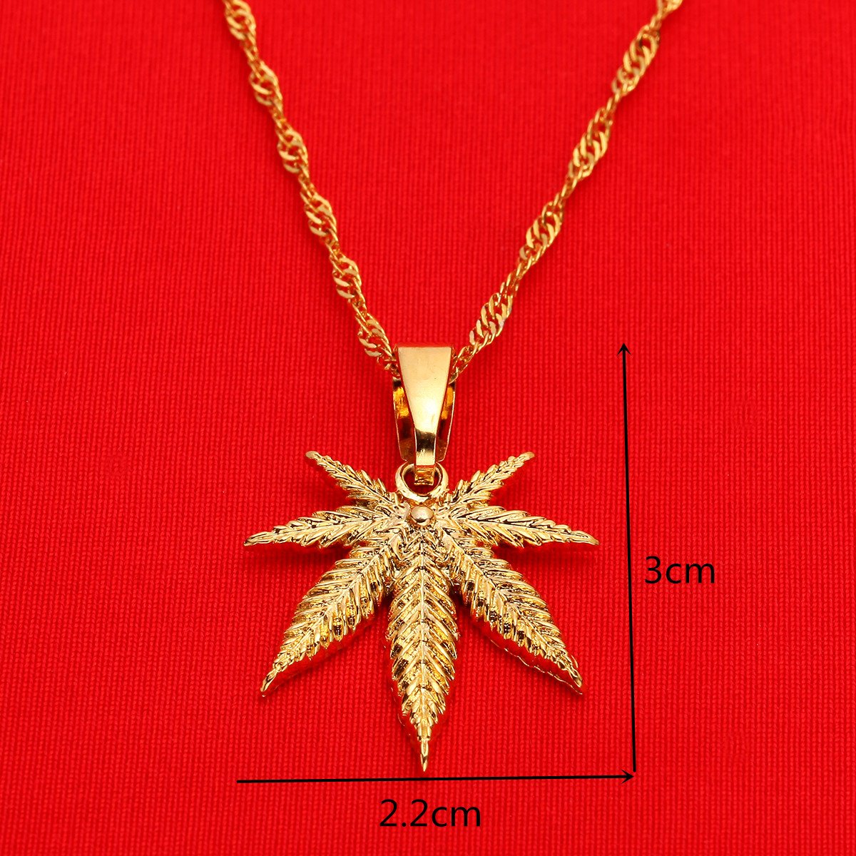 24K Yellow Gold Color Jewelry Cannabis Weed Marijuana Leaf Pendant Necklace