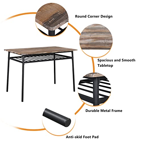 AOCOROE Rectangular Dining Table & Chair Set of 5 w/Storage Space, Dining Room Set w/ 1 Table & 4 Chairs, Table Chair Set w/MDF Tabletop & Iron Frame, for Dining Room, Bistro, Home Bar, Kitchen