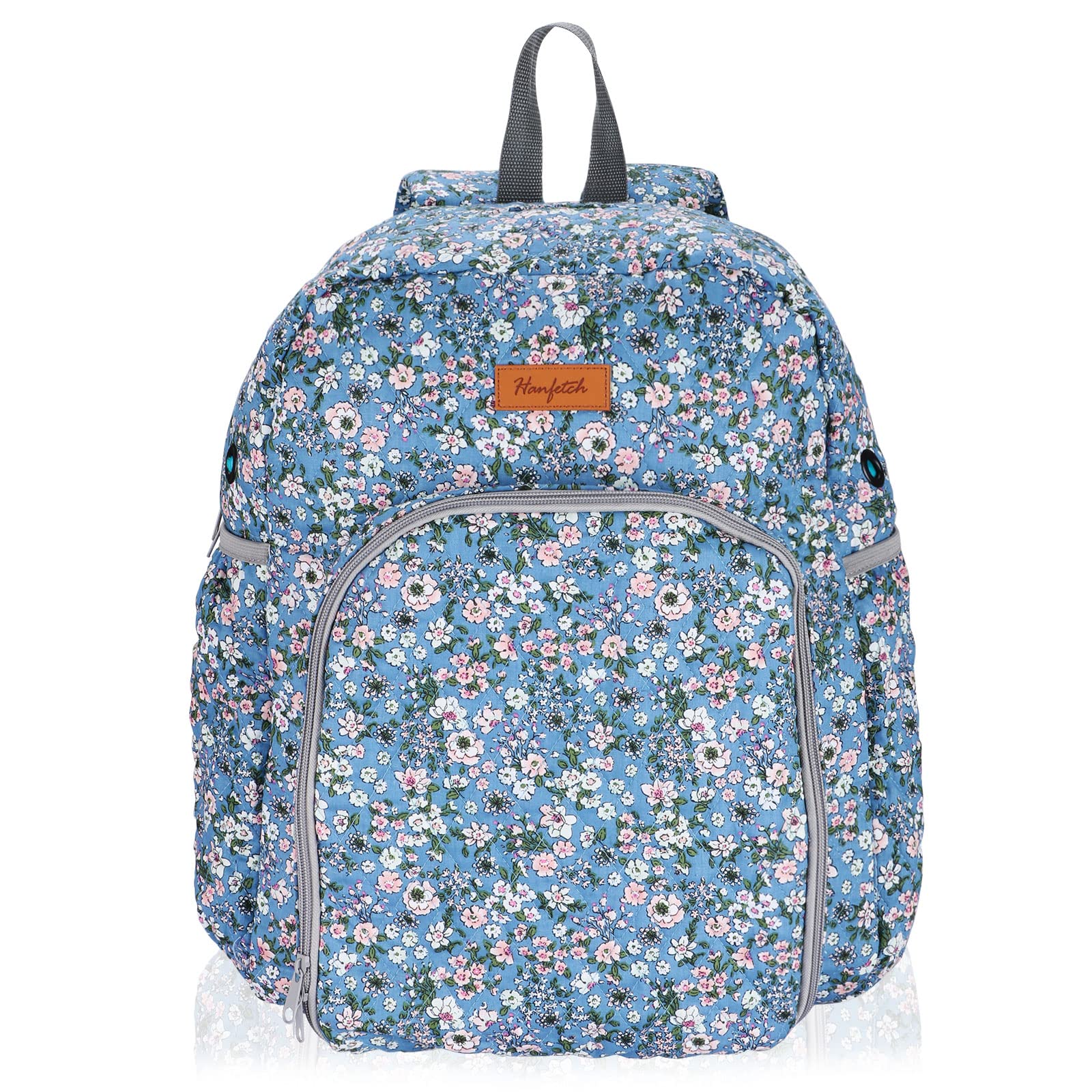 Hanfetch Yarn Storage Organizer Knitting Bag Backpack Large size with Grommets Portable Crochet Bag Yarn Keeper for Yarn Skeins, Crochet Hooks, Knitting Needles and Other Accessories (Flower-Blue)