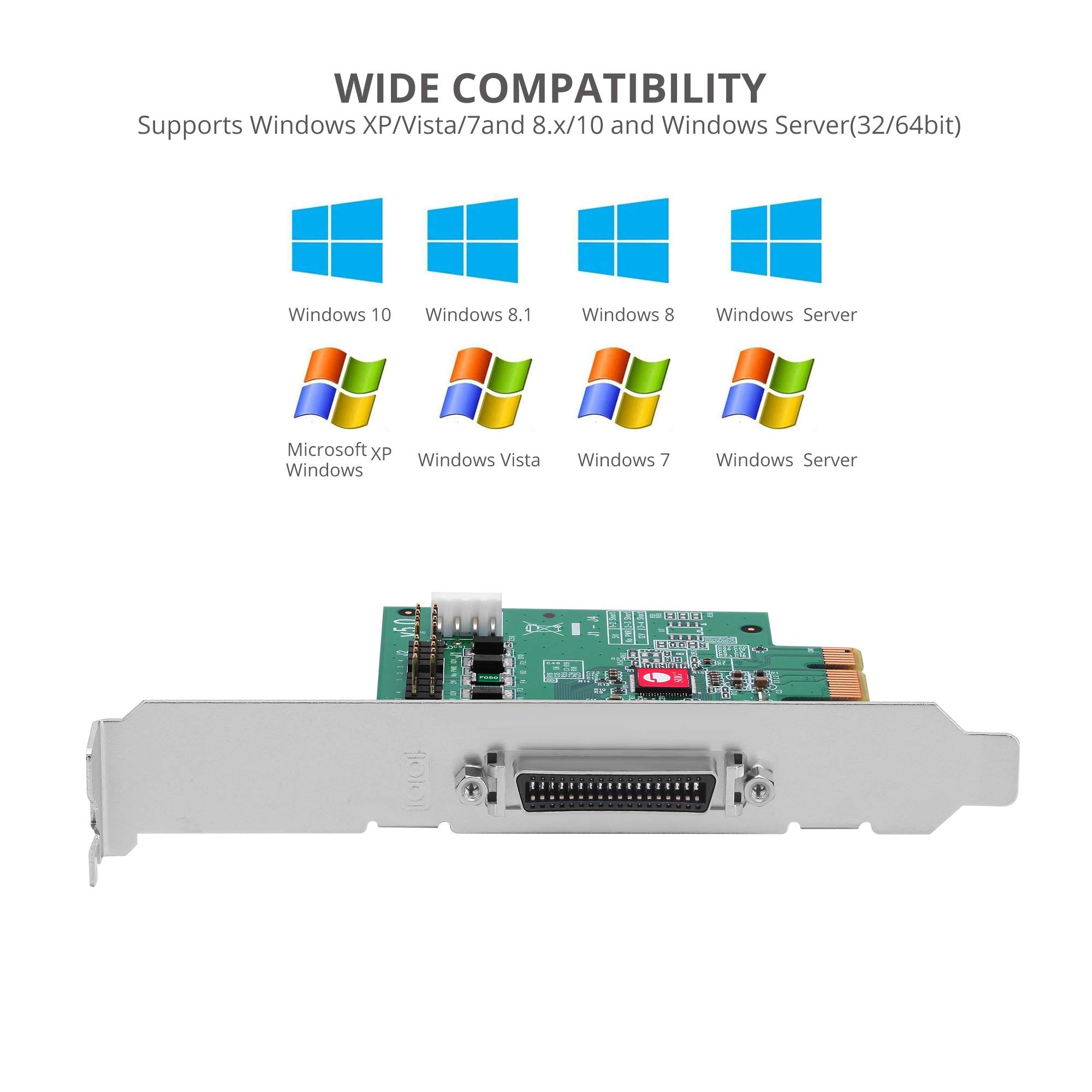 SIIG DP CyberSerial 4S PCIe, 16550 UART, Baud Rates up to 921Kbps, PCIe 2.0 x1 to 4X RS-232 Male 9-pin DB9, RS-232 5V or 12V Power, ASIX AX99100 Chipset, Dual-Profile,TAA Compliant JJ-E40011-S5