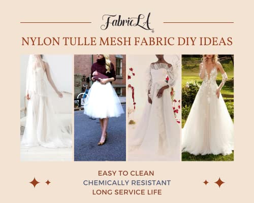 FabricLA 100% Nylon Tulle Mesh Fabric - Wedding Tulle Veil Fabric - 108" Wide (270 CM) Tulle Fabric Bolt of 50 Yard - Use as Wedding Gowns, Wedding Veils, Dresses, & Interior Design - Ivory