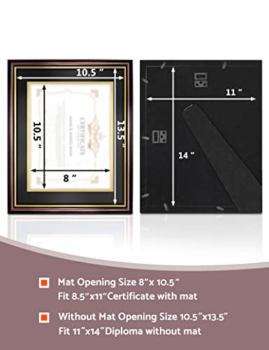 Annecy 11x14 Picture Frame Black, Diploma Frame for Wall or Desktop Decoration, 11x14 frame with mat for 8.5x11 Certificate, College Degree Frame with Tempered Glass and Velvet Back Panel(1 Pack)