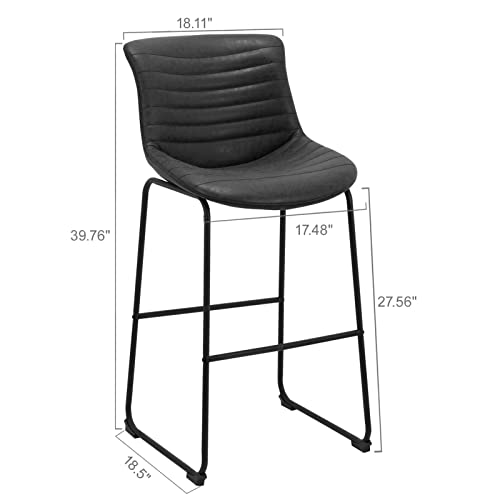 Chairelax Hight Bar Stools Set of 2, 28" Counter Tall Synthetic Leather Modern Design Bar Chair with Backrest and Footrest for Kitchen Bar Counter Restaurant (Black)