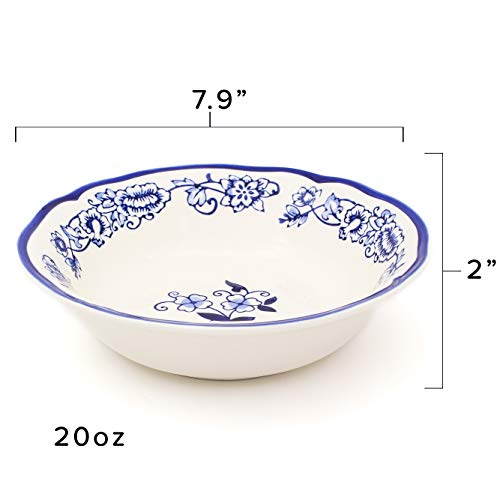 Euro Ceramica Blue Garden 16 Piece Oven Safe Hand Painted Stoneware Dinnerware Set, Service for 4, Bold Vase Design/Floral Pattern, White and blue