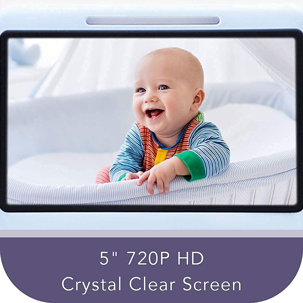 Low EMF 5" HD Long Range Baby Monitor with Camera and Audio, No WiFi, Auto Noise Reduce, 2-Way Audio, 5 Lullabies, Auto Night Vision