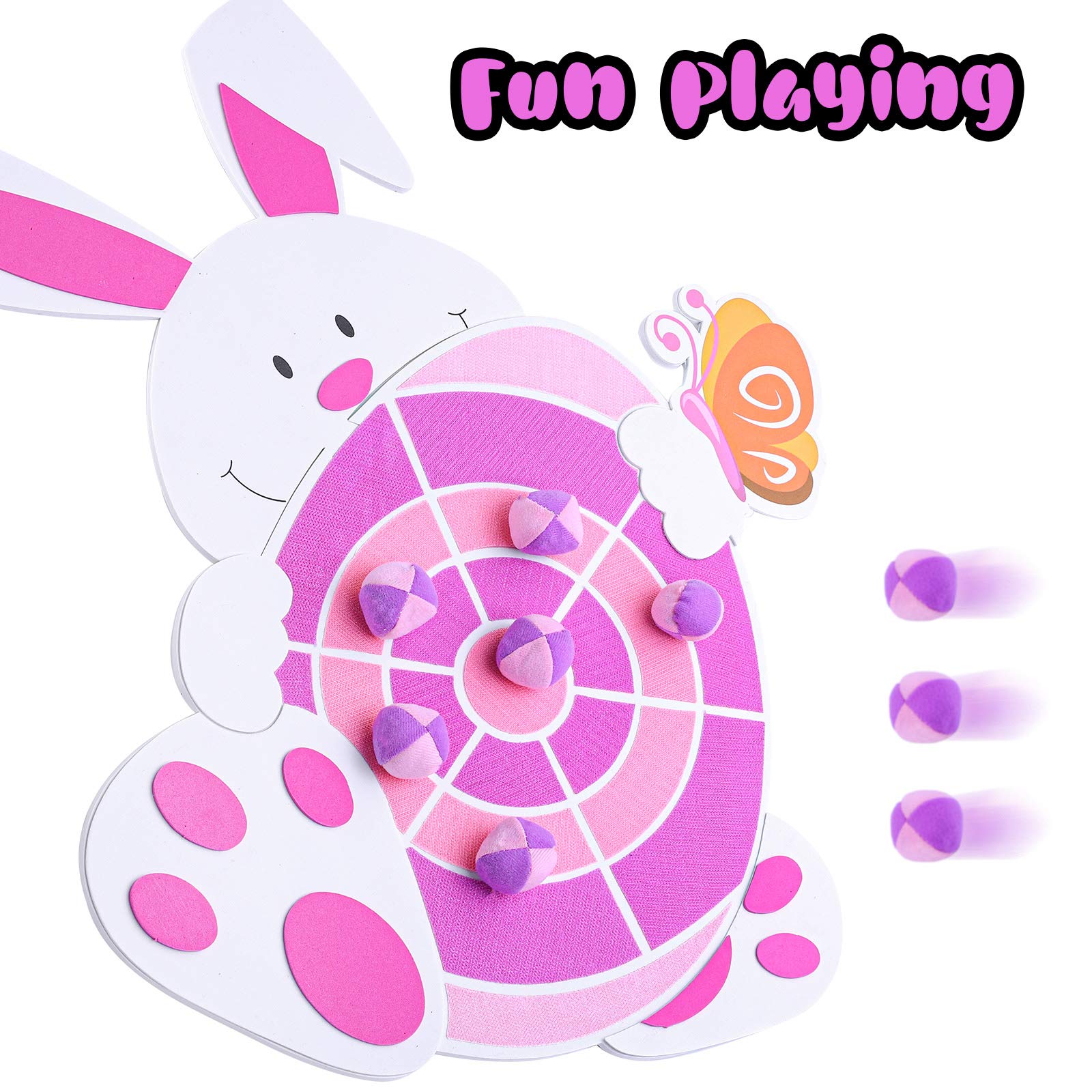 Aneco Easter Bunny Easter Egg Dart Board Sticky Balls Toys Games DIY Spliceable Dart Board Kit with 6 Sticky Balls for Indoor and Outdoor Sports Games