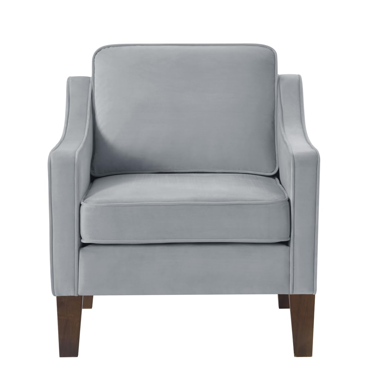 24KF Upholstered Single Sofa with Wood Legs, Modern 1-Seater Sofa with Armrests, Comfy Velvet Accent Chair for Living Room-Gray